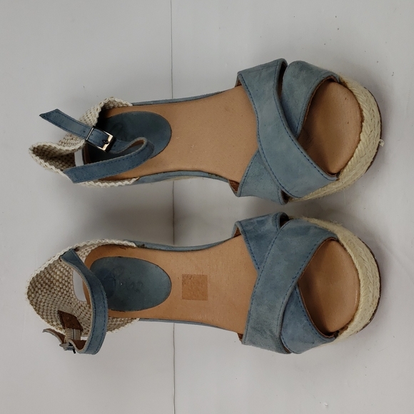 Pinaz | Shoes | Pinaz Blue Suede Cream Jute Woven Espadrille Wedge ...